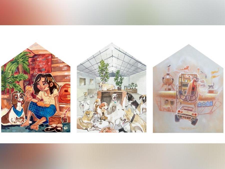 Illustrators interpret home life by creating house-shaped artworks