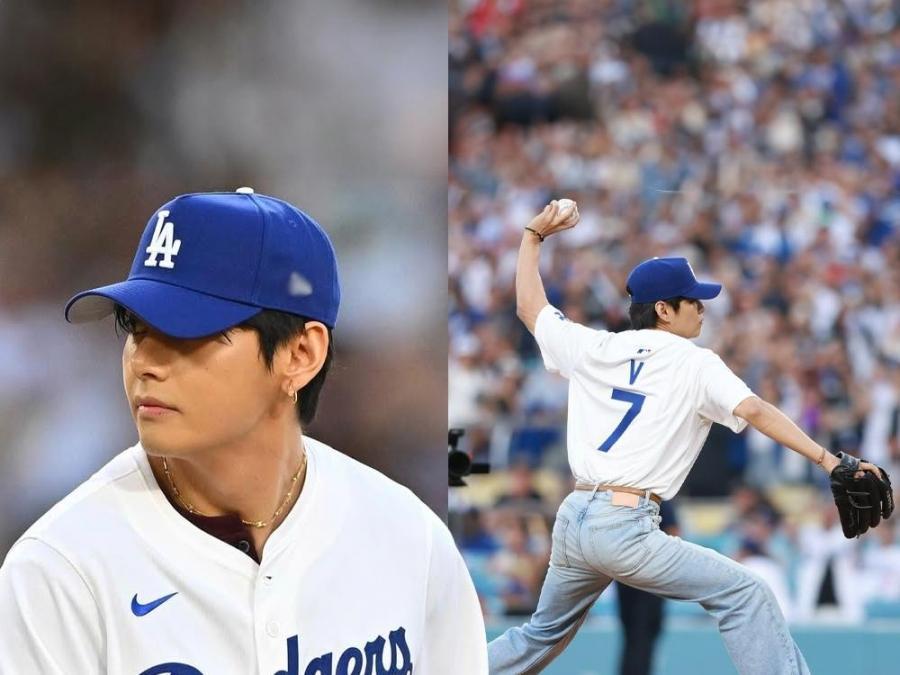 BTS's V throws first pitch at Dodgers game