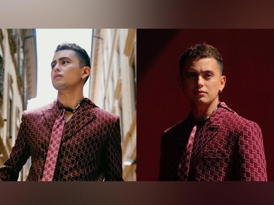James Reid wears eye-catching deep red Gucci suit at Milan Fashion Week