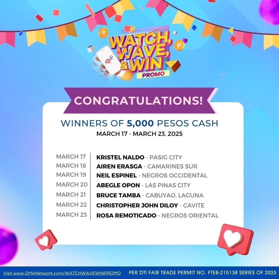 LIST: Watch, Wave and Win Promo winners | GMA Entertainment