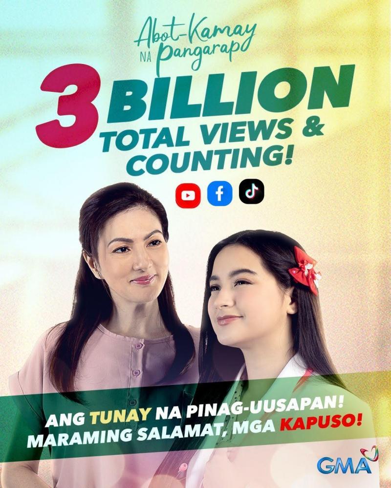 'Abot-Kamay Na Pangarap' earns 3B views on giant social media platforms ...