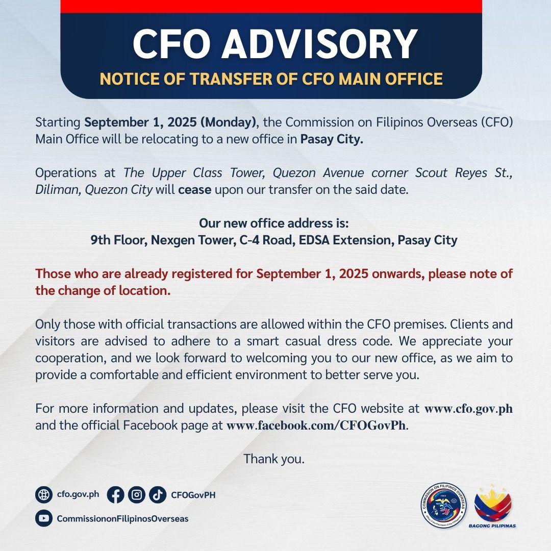 CFO Moves Office to Pasay, Brings Services Closer to NAIA and DFA ...